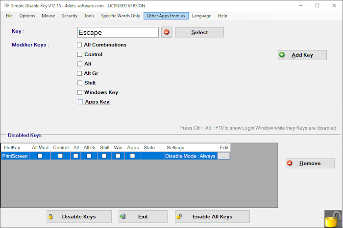 Simple Disable Key Disable Keyboard Keys
